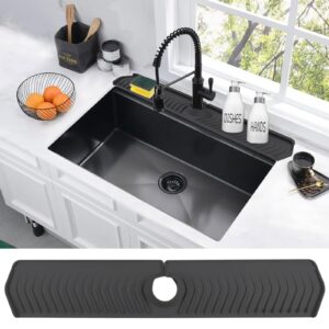 30 inch kitchen splash guard for sink, silicone kitchen sink faucet mat, sink splash guard behind faucet, drip protector splash countertop, faucet handle drip catcher tray for kitchen, bathroom(black)