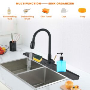 30 inch Kitchen Splash Guard for Sink, Silicone Kitchen Sink Faucet Mat, Sink Splash Guard Behind Faucet, Drip Protector Splash Countertop, Faucet Handle Drip Catcher Tray for Kitchen, Bathroom(Black)