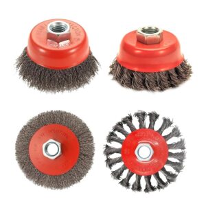 osftbvt wire wheel brush for 4-1/2" angle grinder 4 inch wire wheel set 3 inch wire cup brushs 5/8"-11 threads arbor - 4pcs