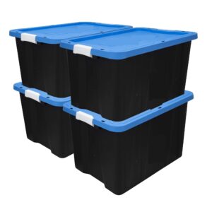 lincci 27 gallon heavy duty latching plastic storage bin container, black, set of 4 l8