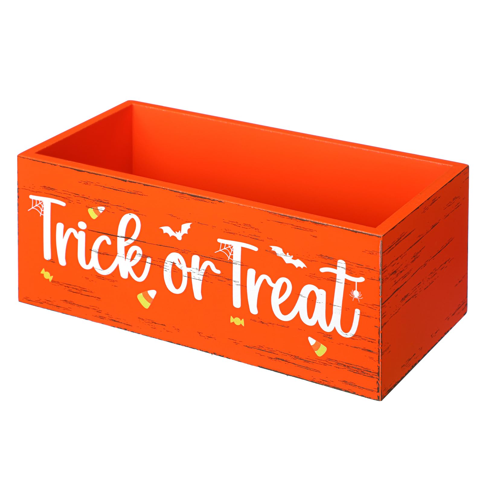 Sintuff Halloween Candy Bowl Wooden Funny Candy Dish Trick or Treat Large Halloween Candy Dish Holders Wood Serving Bowl Tableware for Halloween Parties Decorations Corn Holiday Decor (Trick or Treat)