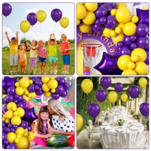 GREMAG Purple and Yellow Balloons, 113 Pcs Dark Purple Yellow Balloon Garland Kit, with Two 18inch Purple Star Foil Balloon, for Basketball Sport Theme Party Birthday Boys Anniversary Decorations