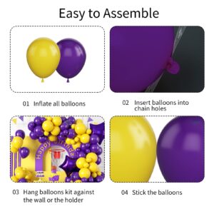 GREMAG Purple and Yellow Balloons, 113 Pcs Dark Purple Yellow Balloon Garland Kit, with Two 18inch Purple Star Foil Balloon, for Basketball Sport Theme Party Birthday Boys Anniversary Decorations