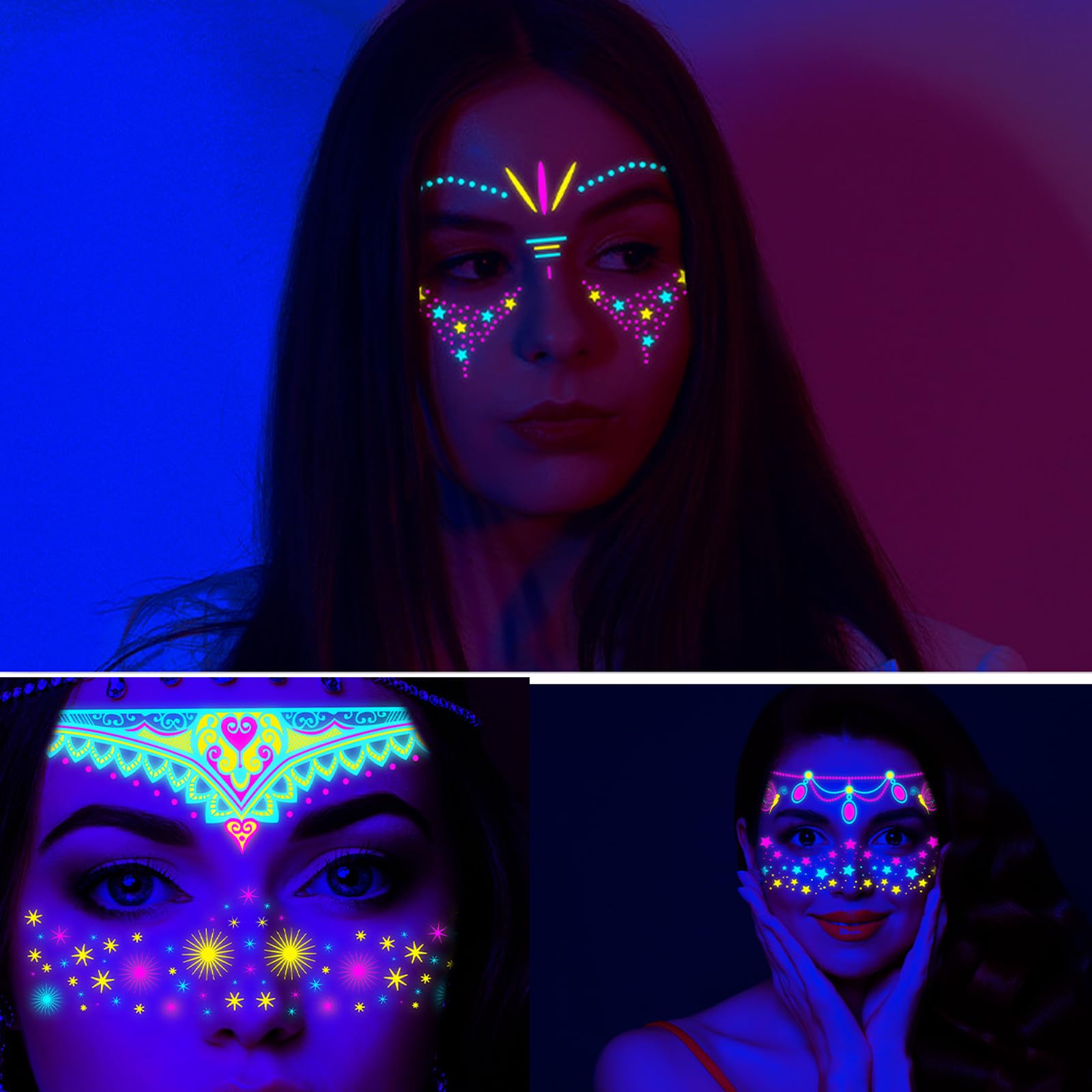 Glow In The Dark Tattoos for Adults, Blacklight Neon Glow Temporary Tattoos Makeup Butterfly Tattoos Stickers for Halloween Glow In The Dark Party Supplies