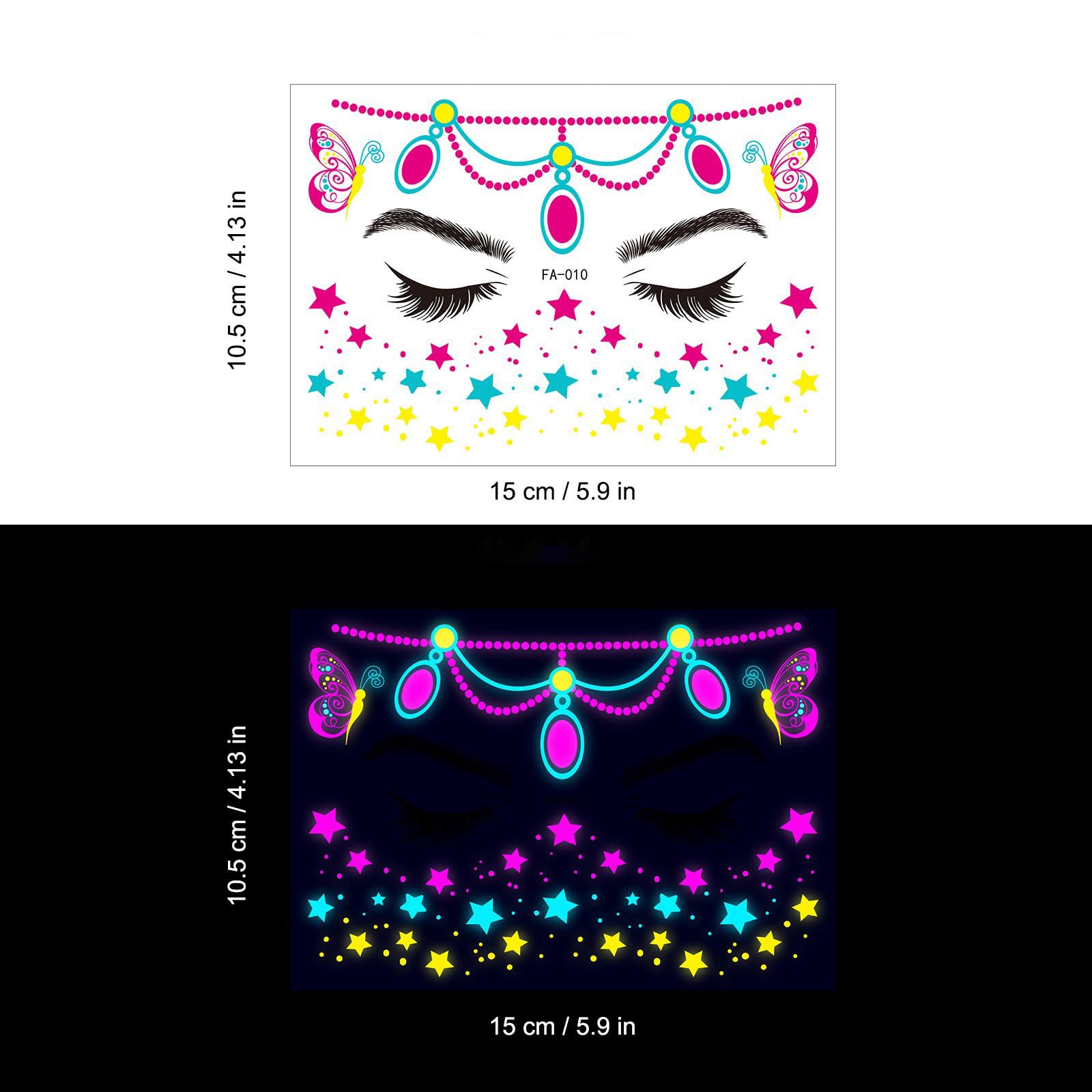 Glow In The Dark Tattoos for Adults, Blacklight Neon Glow Temporary Tattoos Makeup Butterfly Tattoos Stickers for Halloween Glow In The Dark Party Supplies