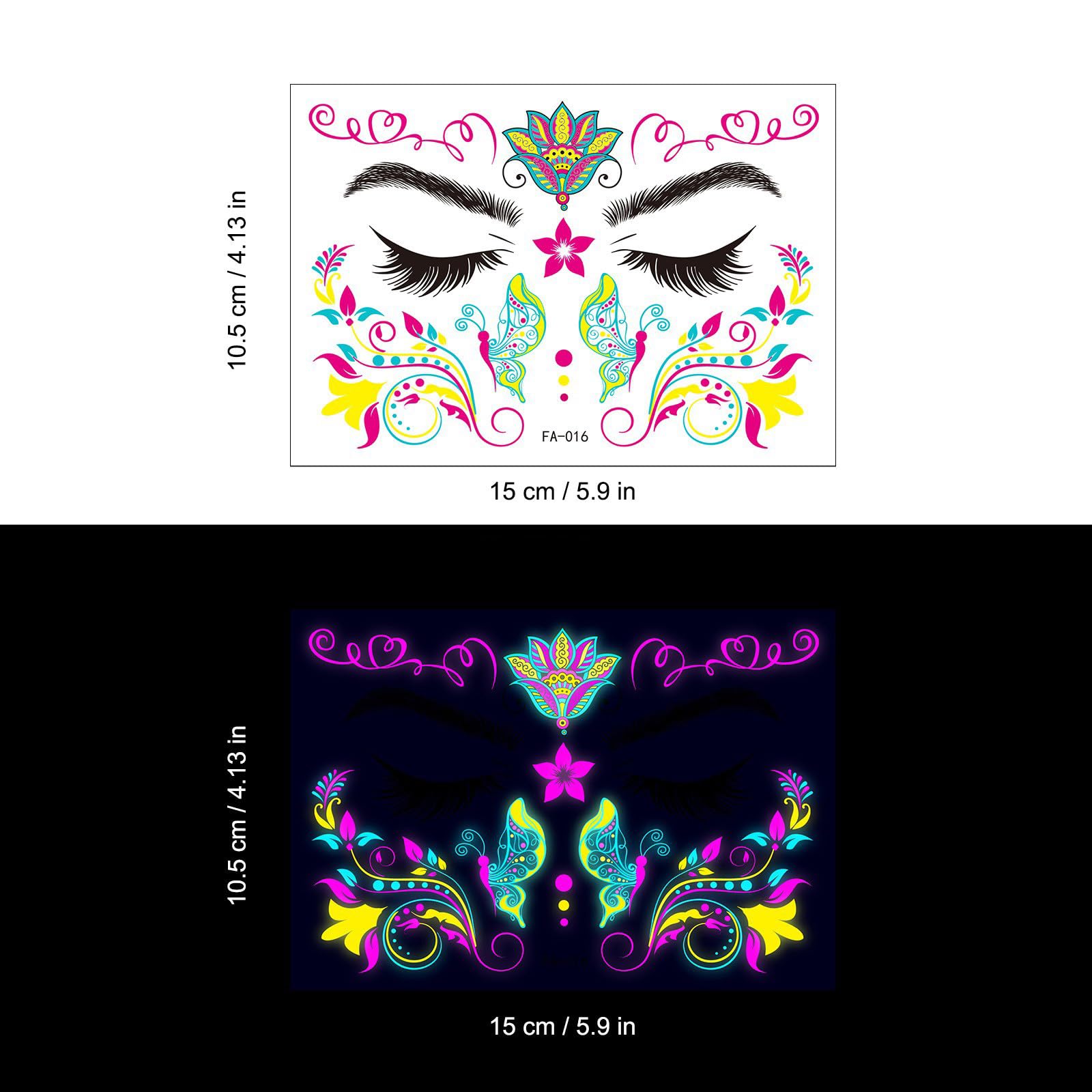 Glow In The Dark Tattoos for Adults, Blacklight Neon Glow Temporary Tattoos Makeup Butterfly Tattoos Stickers for Halloween Glow In The Dark Party Supplies