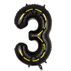 construction balloons 40 inch construction number balloon 3 black construction truck themed bulldozer dump truck foil mylar balloon three years old baby 3rd birthday party decor supplies