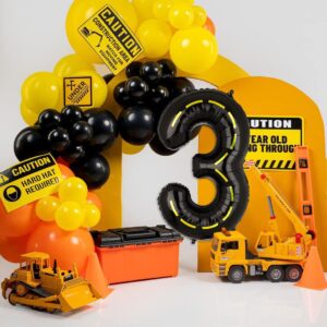 Construction Balloons 40 Inch Construction Number Balloon 3 Black Construction Truck Themed Bulldozer Dump Truck Foil Mylar Balloon Three Years Old Baby 3rd Birthday Party Decor Supplies