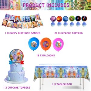 Disney Elemental Birthday Decorations Pixar Movie Theme Party Supplies Ember Lumen and Wade Ripple Party Favors Including Tablecloth Backdrop Cake Topper and Cupcake Banner Balloons