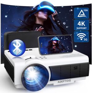 [eyesafe display] projector with wifi and bluetooth, adeptico 450 ansi 5g wifi native 1080p portable projector w/ bag, 4k support, zoom, outdoor movie mini projector for ios/android/tv stick/hdmi/usb