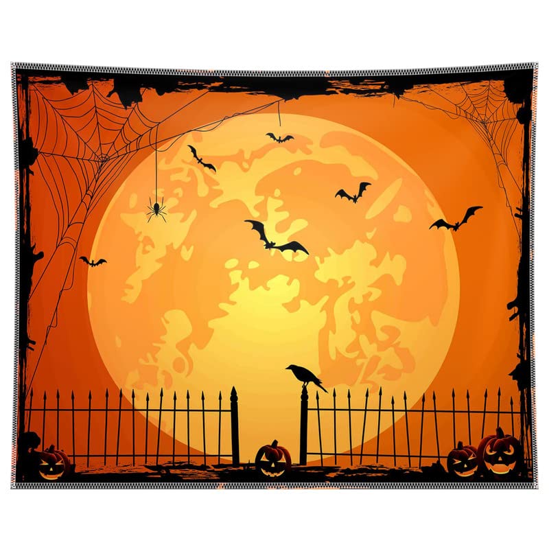 Swepuck 10x8ft Orange Halloween Photo Backdrop for Parties Large Pumpkin Patch Moon Picture Photography Background Kids Witch Haunted House Decorations Banner