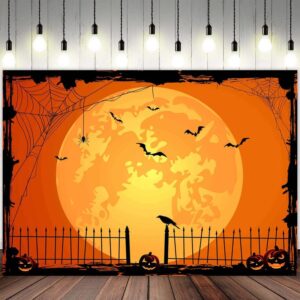 Swepuck 8x6ft Orange Halloween Photo Backdrop for Parties Large Pumpkin Patch Moon Picture Photography Background Kids Witch Haunted House Decorations Banner