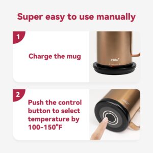 CERA+ Temperature Controlled Smart Mug 2, Self-Heating Coffee Mug with Lid, 90 Minutes Battery Life, APP or Manual Control, Gift-Packing(Brown - 14 oz)