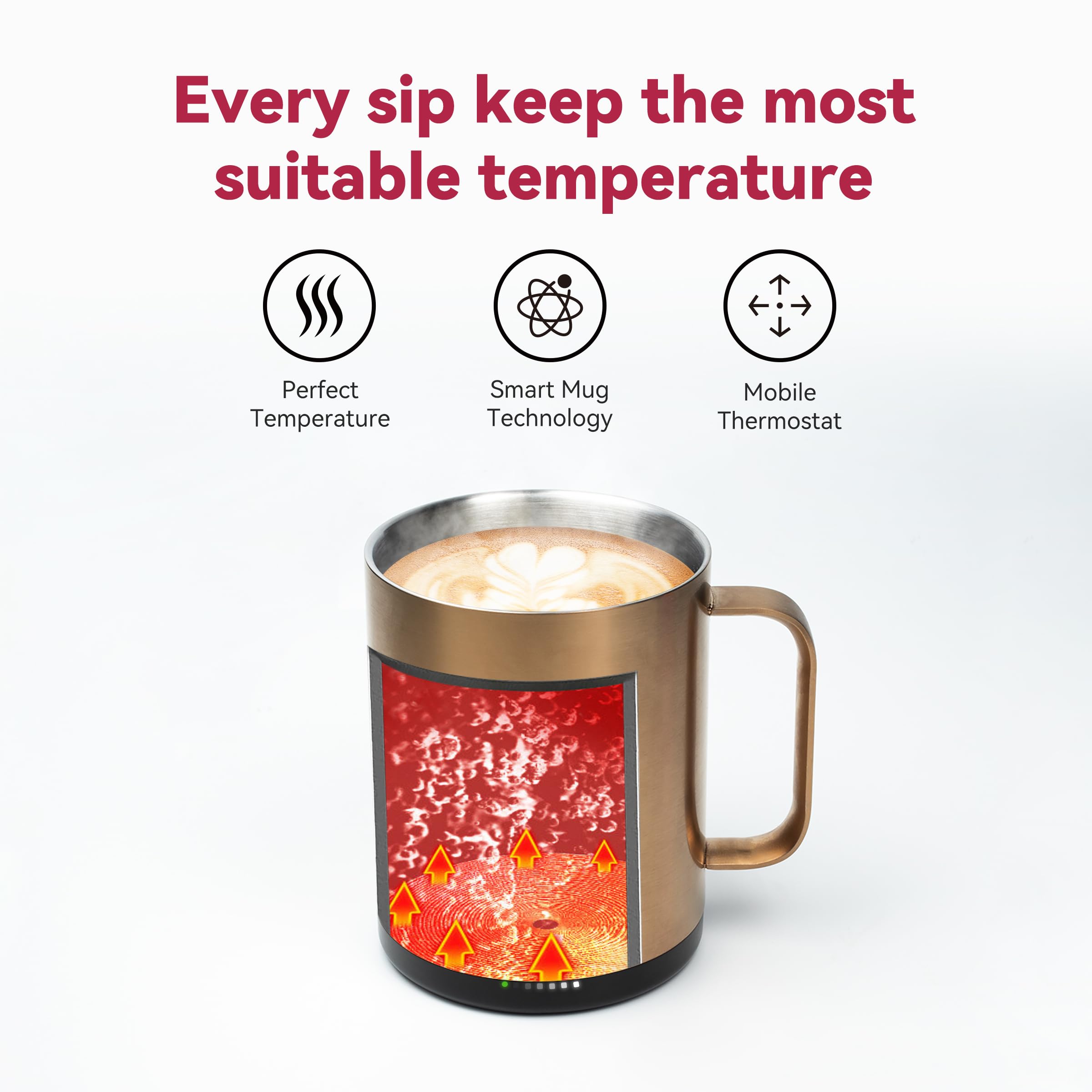 CERA+ Temperature Controlled Smart Mug 2, Self-Heating Coffee Mug with Lid, 90 Minutes Battery Life, APP or Manual Control, Gift-Packing(Brown - 14 oz)