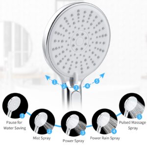 High Pressure 5-Setting Handheld Shower Head Set with 6.5ft Hose,Water-Stop Button, Bracket,Built-in Power Wash, Powerful Shower Spray against Low Pressure Water Supply Pipeline, Chrome