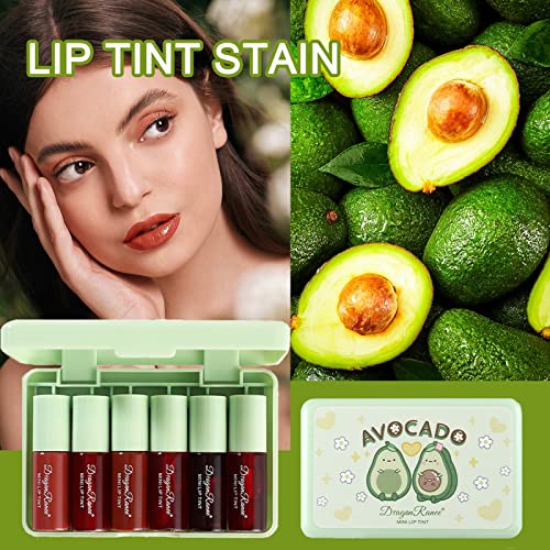 6 Colors Lip Tint Stain Set,Korean Velvet Water Lip Tint,Natural Lip and Cheek Tint, Long lasting Non-Stick Cup Waterproof Lip Tint Makeup