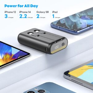 OHZHAO Portable Phone Charger 12000mAh with Built-in Cables, LED Display, Fast Charging Ultra Compact Portable Charger Power Bank, Battery Pack for iPhone 15/14/13/12 Series,Samsung/Google/LG/iPad etc