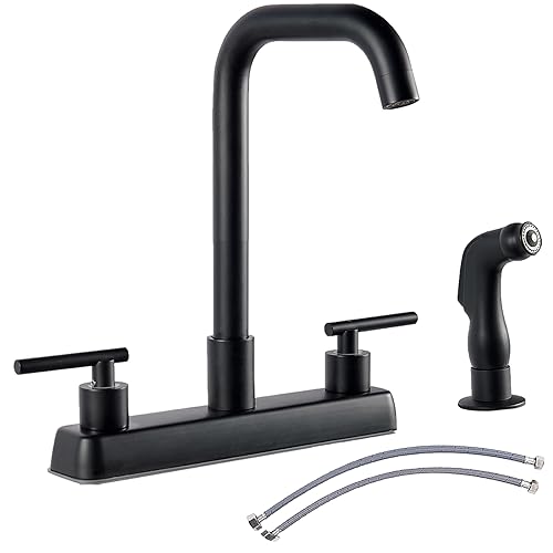 HOTIS HOME Kitchen Faucet with Sprayer, Matte Black 3 Or 4 Hole Kitchen Faucet, Stainless Steel Kitchen Faucets for Sink 3 Hole, High Arc 360 Swivel 2 Handle Kitchen Sink Faucet