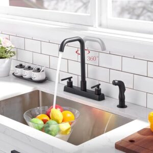 HOTIS HOME Kitchen Faucet with Sprayer, Matte Black 3 Or 4 Hole Kitchen Faucet, Stainless Steel Kitchen Faucets for Sink 3 Hole, High Arc 360 Swivel 2 Handle Kitchen Sink Faucet