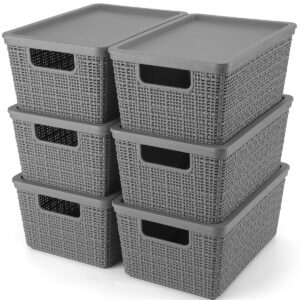 EOENVIVS Plastic Storage Basket with Lids Set of 6 Lidded Storage Bins Shelf Baskets for Organizing Containers Small Baskets for Shelves Drawers Desktop Closet Playroom Classroom Office, Grey