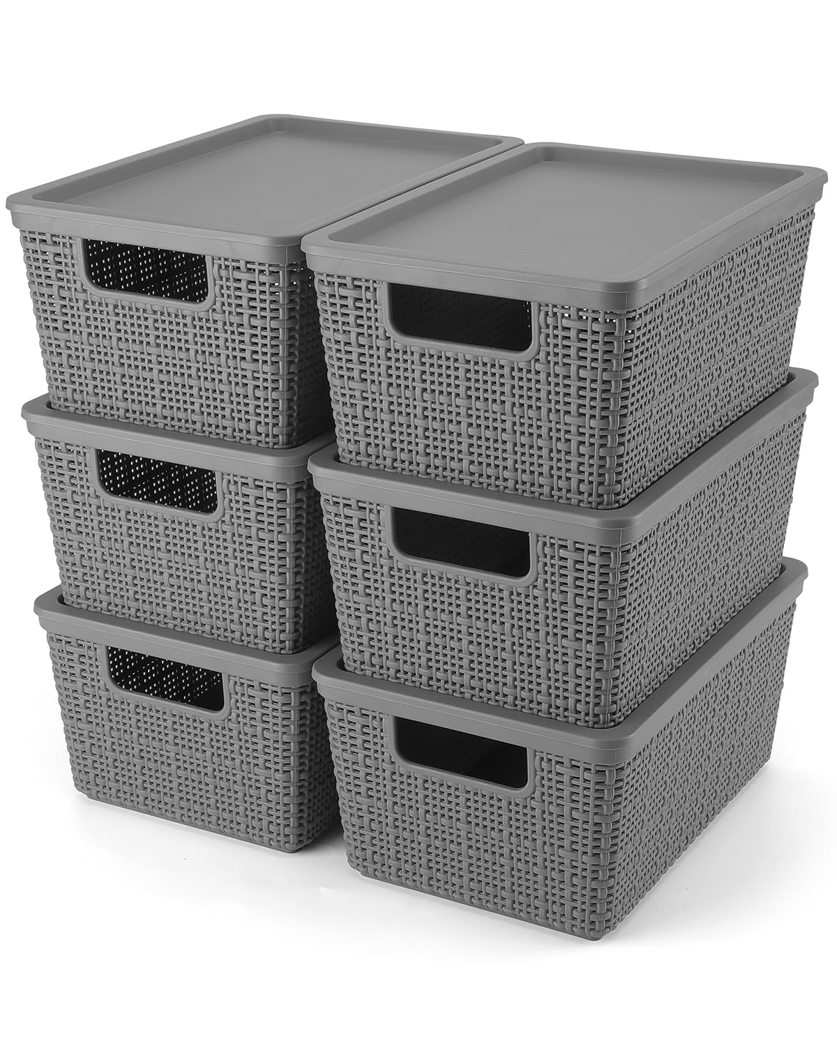 EOENVIVS Plastic Storage Basket with Lids Set of 6 Lidded Storage Bins Shelf Baskets for Organizing Containers Small Baskets for Shelves Drawers Desktop Closet Playroom Classroom Office, Grey