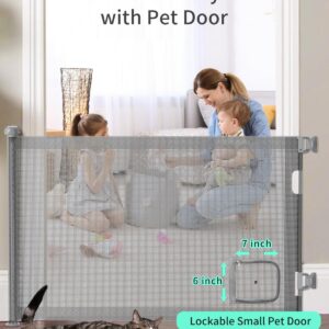 GROWNSY Retractable Baby Gates, Pet Gate with Cat Door - 33" Tall, Extends to 55" Wide Dog Gate for Stairs, Mesh Baby Gate with Door for Cats/Small Dogs, Easy Install for Doorways, Indoor &Outdoor