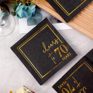 Cheers to 70 Years Cocktail Napkins - 50PK - 3-Ply 70th Birthday Napkins 5x5 Inches Disposable Party Napkins Paper Beverage Napkins for 70th Birthday Decorations Wedding Anniversary Black and Gold