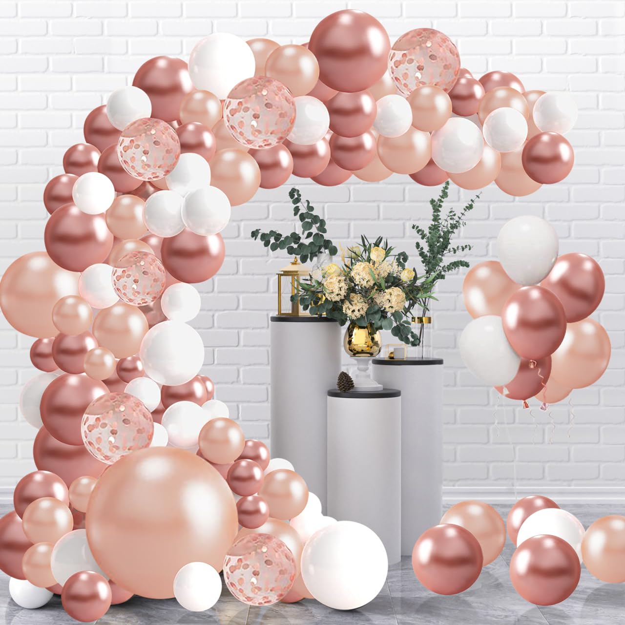 Rose Gold Balloons 135PCS Rose Gold Balloon Arch Kit Rose Gold Party Decoration Balloon Arch Rose Gold Rose Gold White Decoration for Birthday Wedding