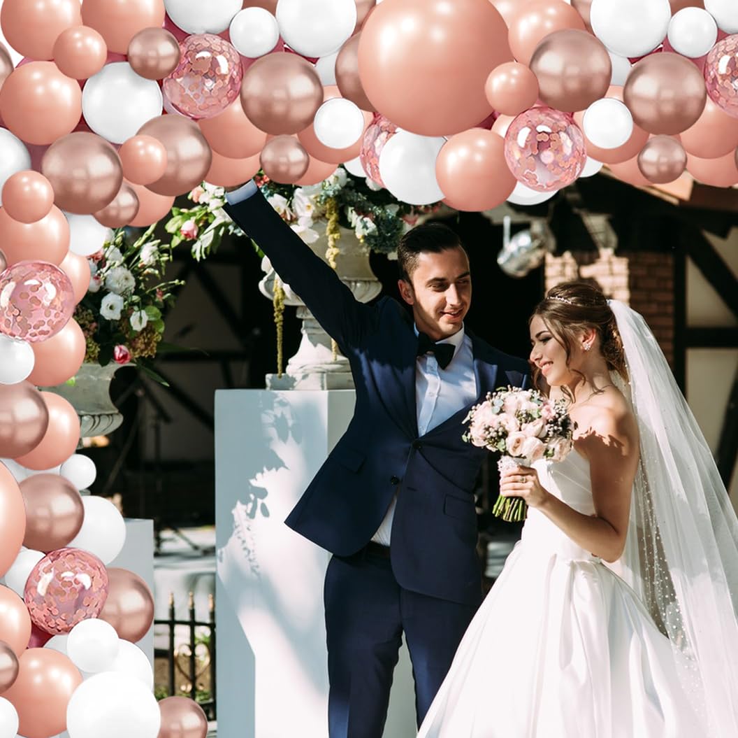 Rose Gold Balloons 135PCS Rose Gold Balloon Arch Kit Rose Gold Party Decoration Balloon Arch Rose Gold Rose Gold White Decoration for Birthday Wedding