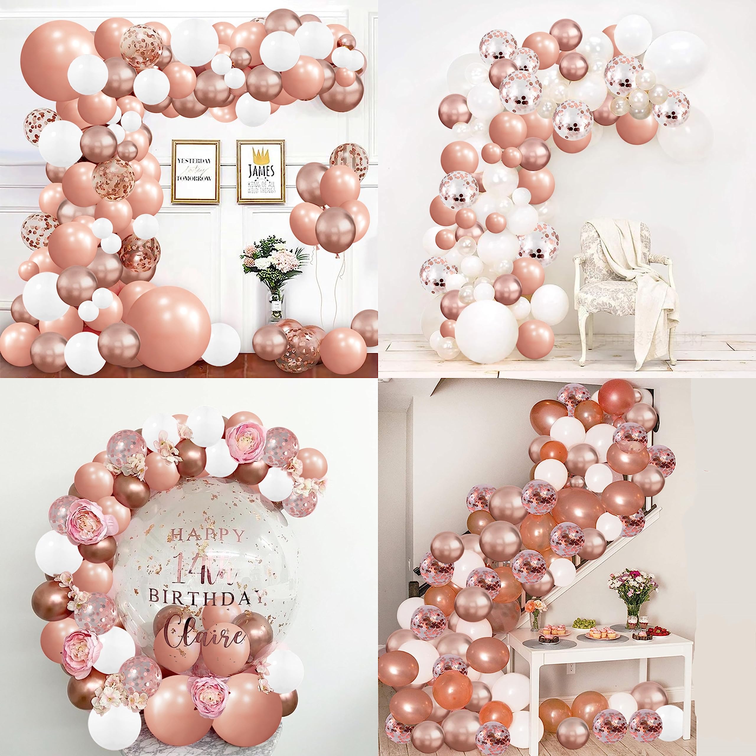 Rose Gold Balloons 135PCS Rose Gold Balloon Arch Kit Rose Gold Party Decoration Balloon Arch Rose Gold Rose Gold White Decoration for Birthday Wedding