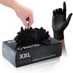 FINITEX - Black Nitrile Disposable Gloves, 5mil, Powder-free, Medical Exam Gloves Latex-Free 100 PCS For Cleaning Food Gloves (XX-Large (Pack of 90))