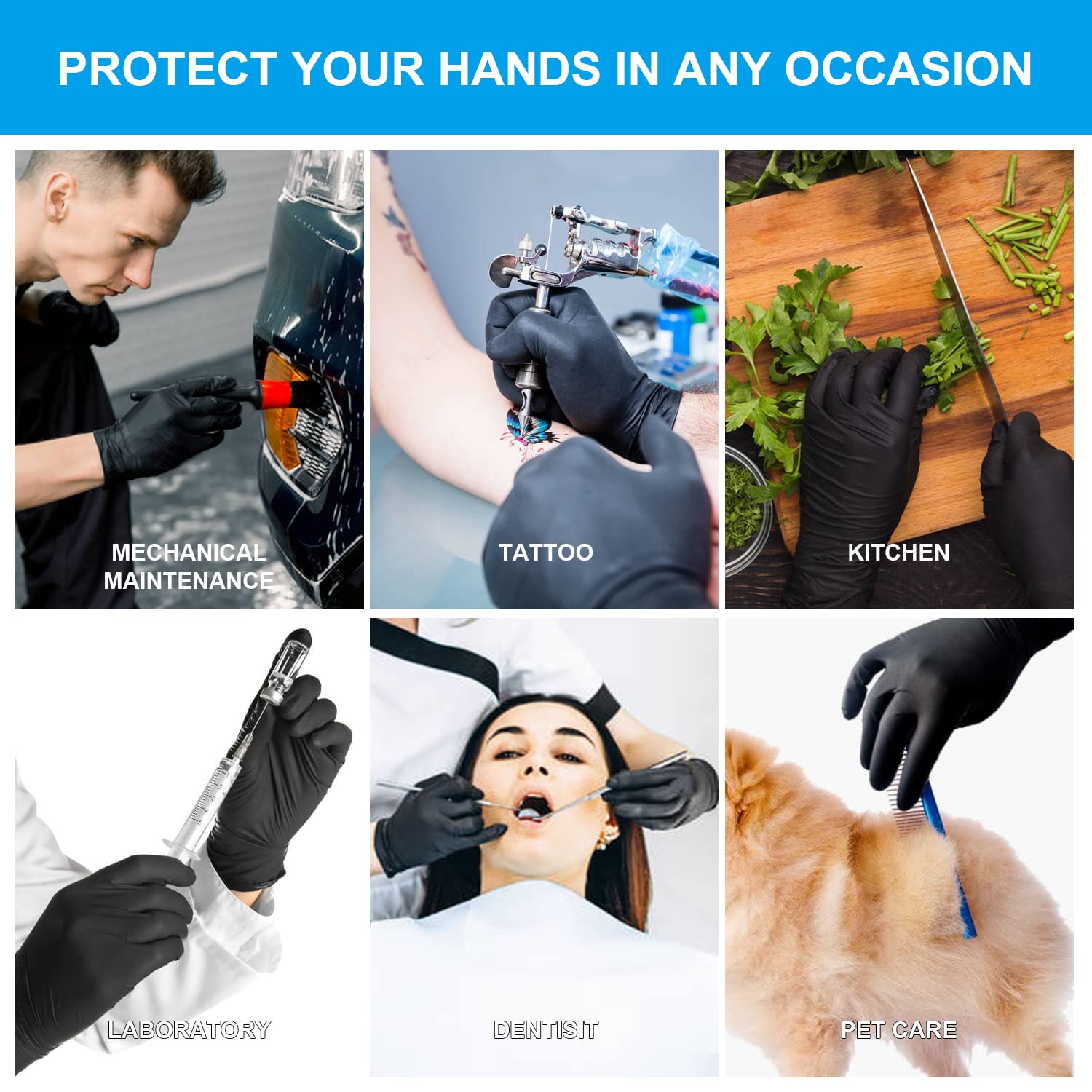 FINITEX - Black Nitrile Disposable Gloves, 5mil, Powder-free, Medical Exam Gloves Latex-Free 100 PCS For Cleaning Food Gloves (XX-Large (Pack of 90))