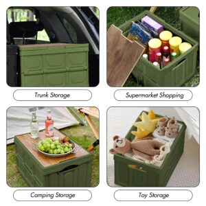 Renook Foldable Storage Bin with Lid, 50L Collapsible Plastic Storage Crate with Cutting Board, Lidded Stackable Storage Box Container for Home Organizing, Garage Storage