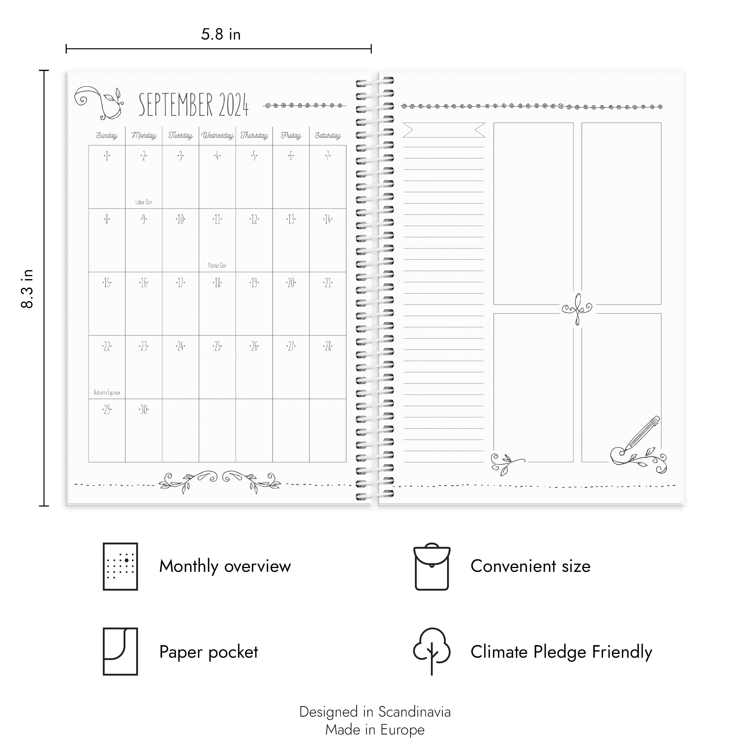 Burde Planner 2024 Doodle | 11 December 2023 - 5 January 2025 | 8,3x5,8 IN A5 Format | 12 Month Diary | Weekly Planner Monthly & Yearly Overview | Hardcover, Thick paper