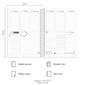 Burde Planner 2024 Doodle | 11 December 2023 - 5 January 2025 | 8,3x5,8 IN A5 Format | 12 Month Diary | Weekly Planner Monthly & Yearly Overview | Hardcover, Thick paper