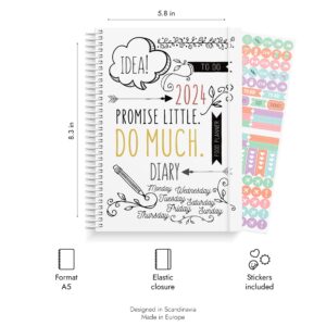 Burde Planner 2024 Doodle | 11 December 2023 - 5 January 2025 | 8,3x5,8 IN A5 Format | 12 Month Diary | Weekly Planner Monthly & Yearly Overview | Hardcover, Thick paper