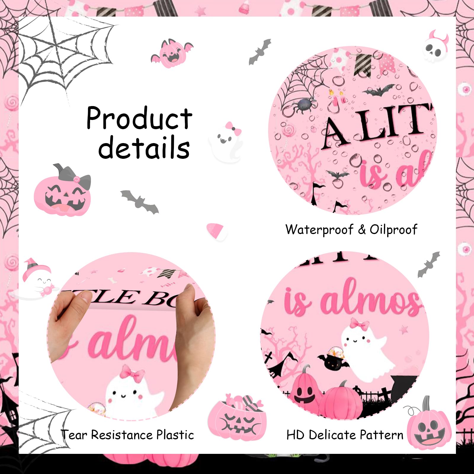 Halloween Baby Shower Decorations for Girl, A Little Boo is Almost Due Baby Shower Decorations, Halloween Balloon Garland with Baby Boxes for Pink Black Little Boo Party Decor