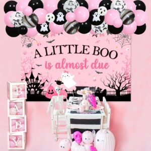 Halloween Baby Shower Decorations for Girl, A Little Boo is Almost Due Baby Shower Decorations, Halloween Balloon Garland with Baby Boxes for Pink Black Little Boo Party Decor