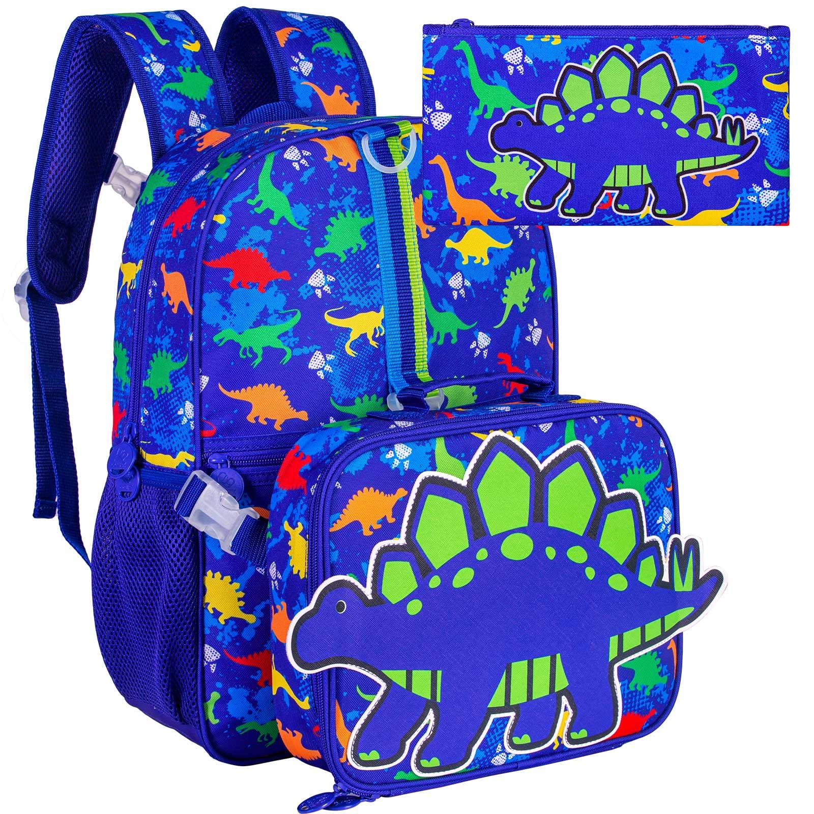 3PCS Dinosaur Backpack, 16" Boys Bookbag and Lunch Box for Kids, Preschool Backpacks for Elementary Students