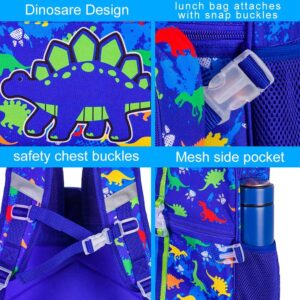 3PCS Dinosaur Backpack, 16" Boys Bookbag and Lunch Box for Kids, Preschool Backpacks for Elementary Students