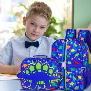 3PCS Dinosaur Backpack, 16" Boys Bookbag and Lunch Box for Kids, Preschool Backpacks for Elementary Students