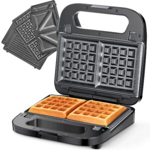 reemix 3-in-1 waffle, grill & sandwich maker, panini press grill and waffle iron set with removable non-stick plates, perfect for cooking grilled cheese, tuna melts, burgers, steaks and snacks, black (3 in1 sandwich maker all stainless steel)