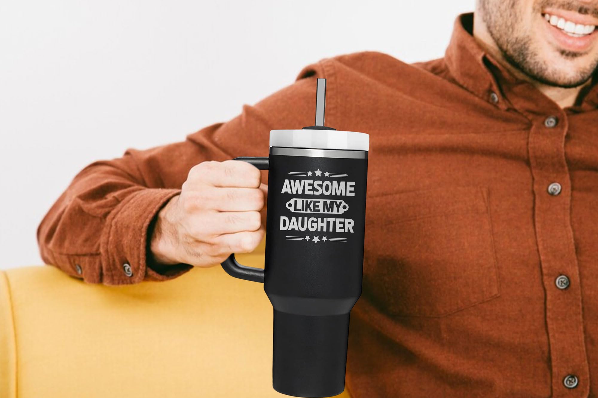 BETHEGIFT Gifts for Dad from Awesome Daughter - Dad Gifts from Daughter - Birthday Gifts for Dad from Daughter - Funny Cool Gifts for Dad - Dad Tumbler 40oz with Handle, Black