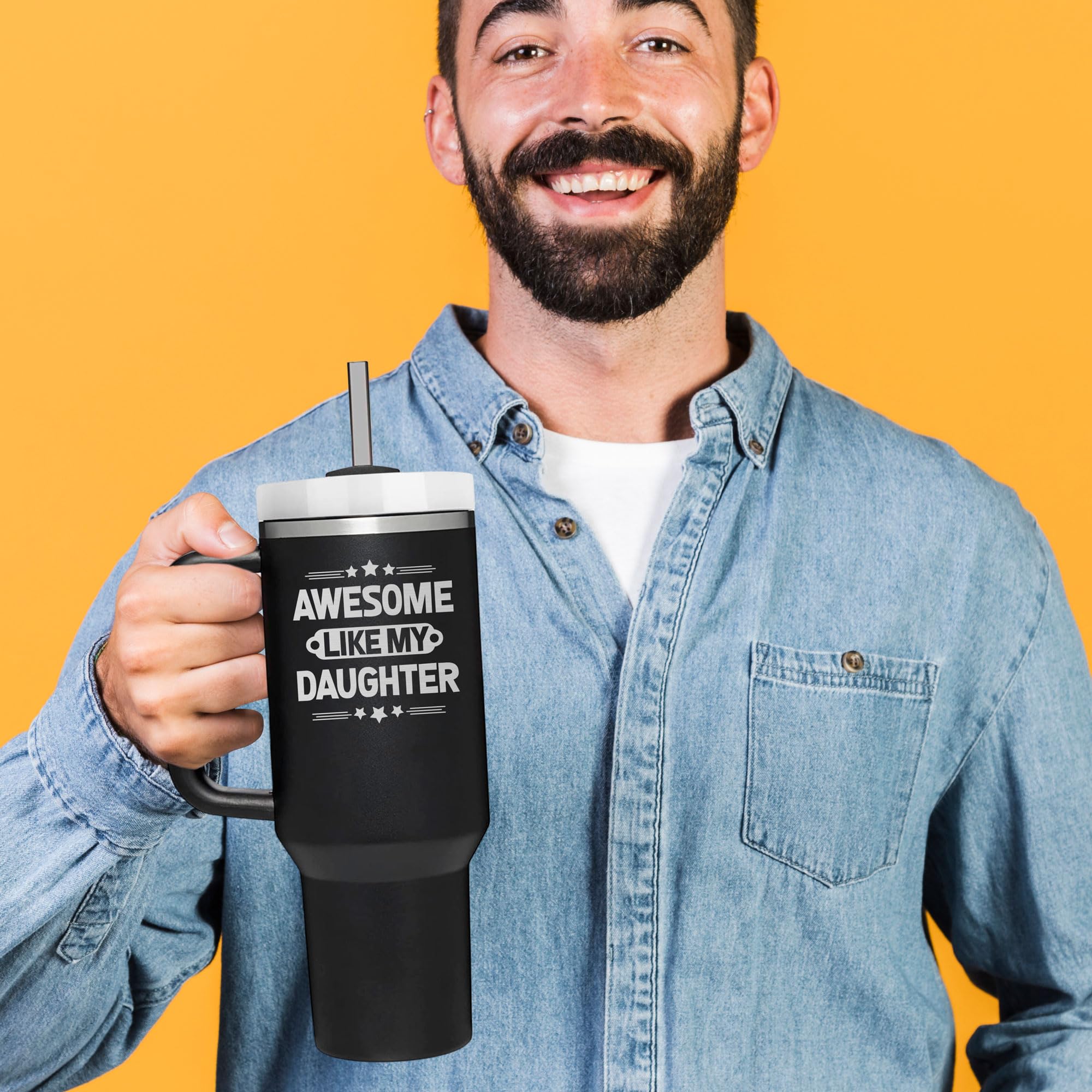 BETHEGIFT Gifts for Dad from Awesome Daughter - Dad Gifts from Daughter - Birthday Gifts for Dad from Daughter - Funny Cool Gifts for Dad - Dad Tumbler 40oz with Handle, Black