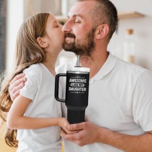 BETHEGIFT Gifts for Dad from Awesome Daughter - Dad Gifts from Daughter - Birthday Gifts for Dad from Daughter - Funny Cool Gifts for Dad - Dad Tumbler 40oz with Handle, Black