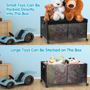 SU SAFE-UP Toy Box Storage,Collapsible Sturdy Storage Bins with Lids,70L Toy Storage Organizer,Metal Toy Storage Box with Wheels,Large Toy Box for Boys and Girls, for Nursery, Closet (1Pack)