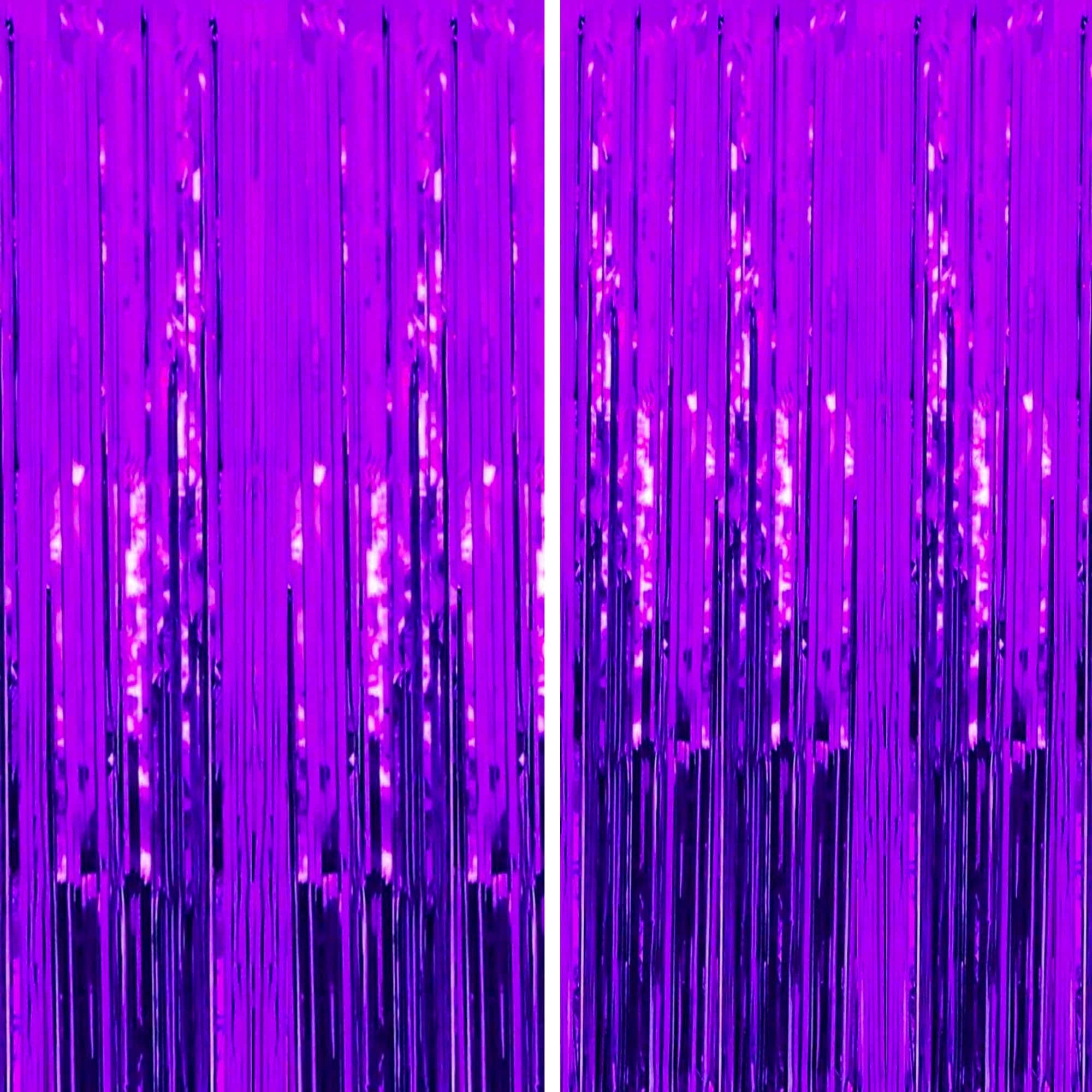 Dazzle Bright 2 Pack Backdrop Curtain, 3FT x 8FT Metallic Tinsel Foil Fringe Curtains Photo Booth Background for Baby Shower Birthday Wedding Halloween Party Decorations (Purple)