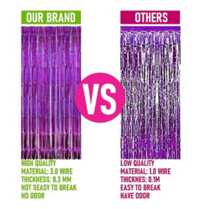 Dazzle Bright 2 Pack Backdrop Curtain, 3FT x 8FT Metallic Tinsel Foil Fringe Curtains Photo Booth Background for Baby Shower Birthday Wedding Halloween Party Decorations (Purple)