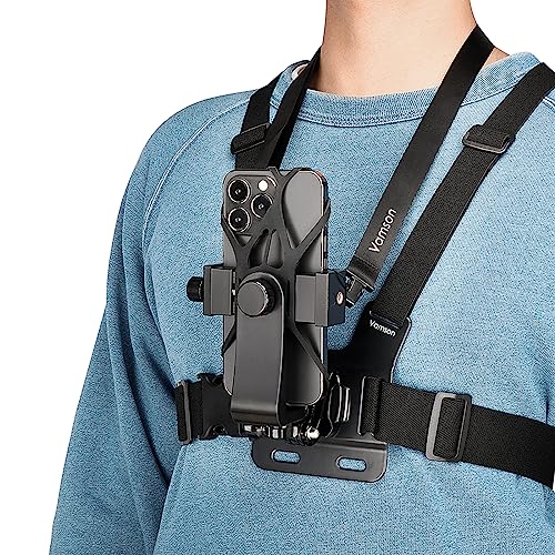 Vamson Mobile Phone Chest Mount Harness Strap Cell Phone Holder Mount for Video Recording Bike/Kayak/Fishing/Skateboard POV/VLOG for iPhone/Samsung for GoPro Hero 11 10 9 8/Insta360/DJI Action Camera