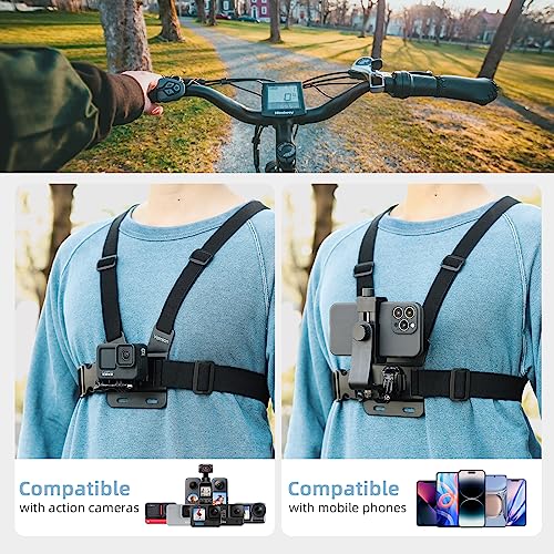 Vamson Mobile Phone Chest Mount Harness Strap Cell Phone Holder Mount for Video Recording Bike/Kayak/Fishing/Skateboard POV/VLOG for iPhone/Samsung for GoPro Hero 11 10 9 8/Insta360/DJI Action Camera